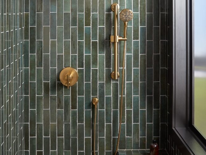 Gerber Octette 8-Function Handshower and SteadyStyle Accented Round ADA Grab Bar/Slide Bar Kit ...